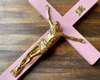5" Wall Crucifix Wood Baby Pink Decor Christ Cross Crucifijo Catholic ...