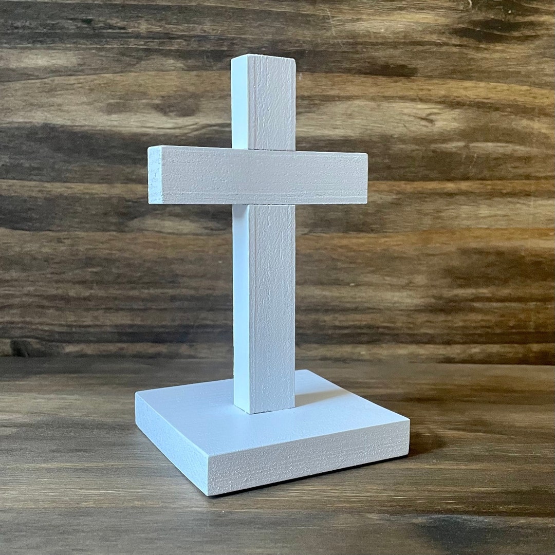 Small Standing 5" Plain Wall Cross Wood White Decor Christ Catholic ...