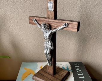 8.5 Standing Crucifix Wood Brown Gold Decor Christ Cross Crucifijo ...