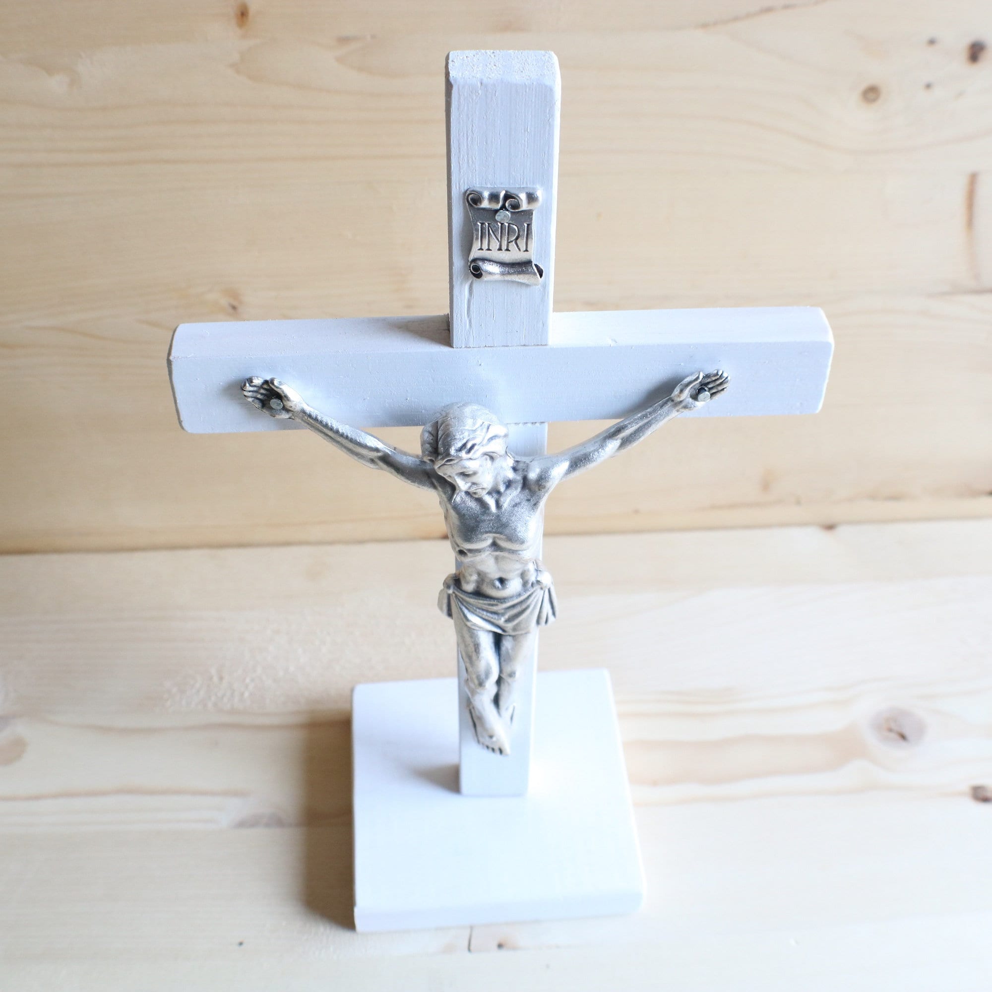 8.5 Standing Crucifix Wood White Decor Christ Cross | Etsy