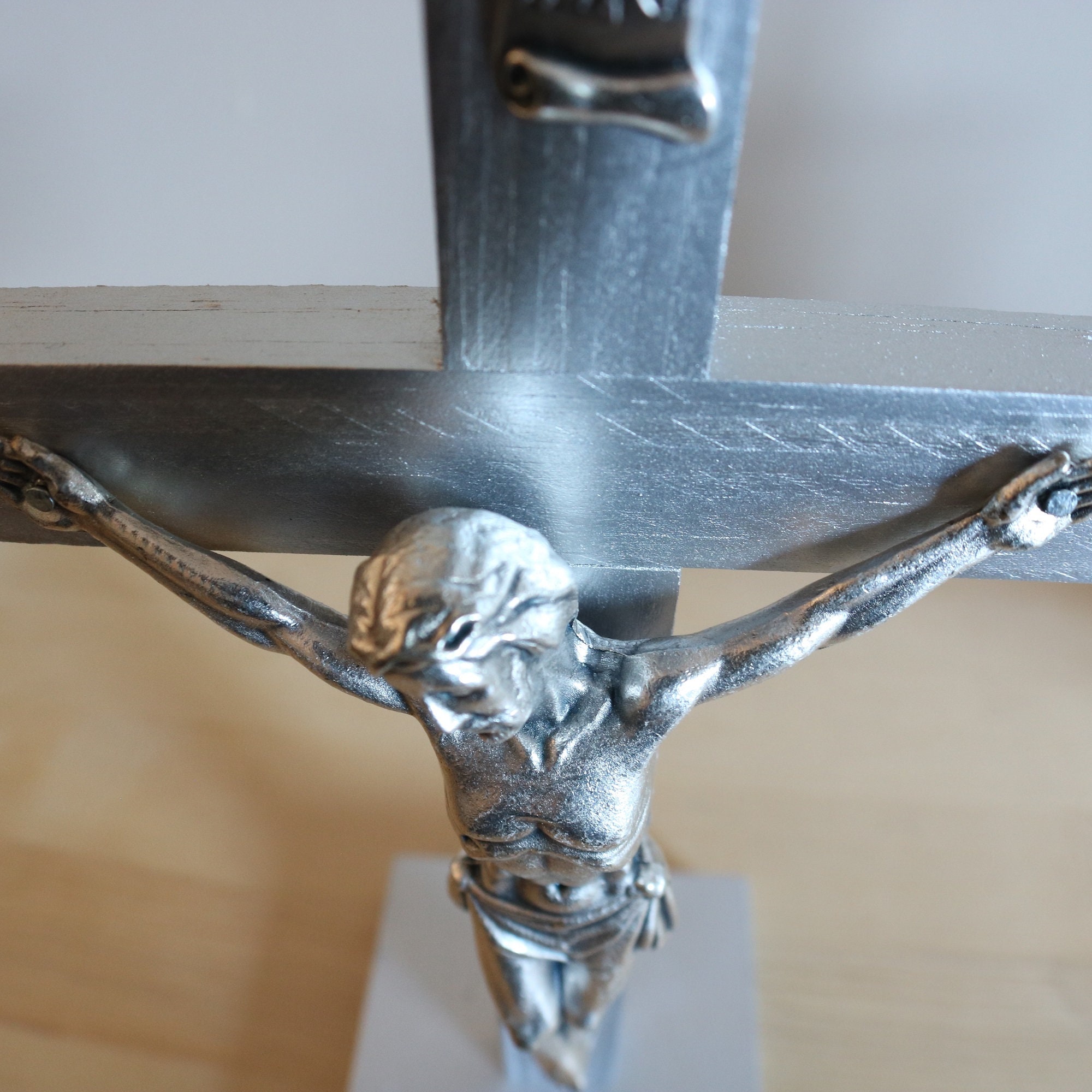 8.5 Standing Crucifix Wood Metallic Silver Decor Christ - Etsy