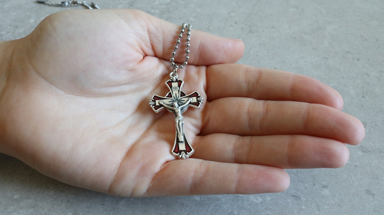 Men Necklace Crucifix With Red Enamel Pendant Stainless Steel - Etsy