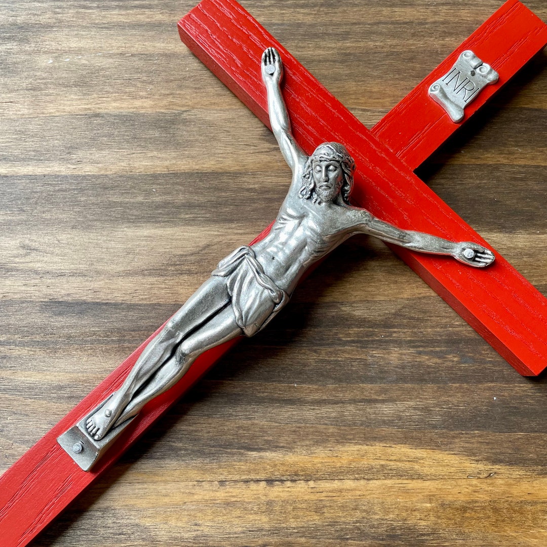 13 Wall Crucifix Wood Red Decor Christ Cross Crucifijo Catholic Mercy ...