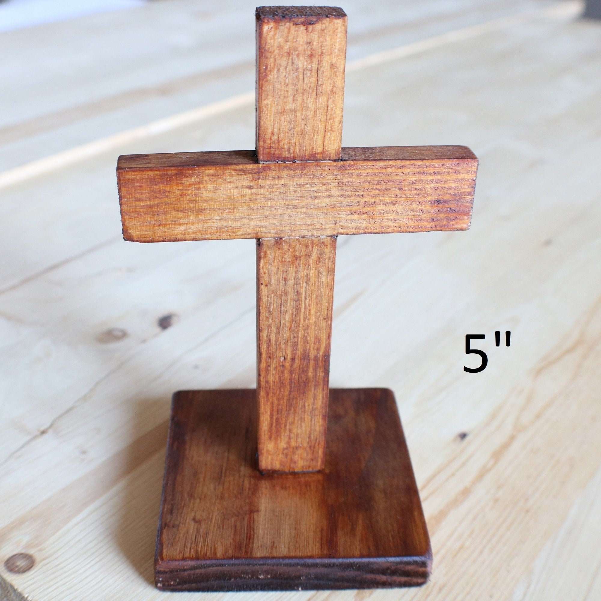 Small Standing 5 Plain Wall Cross Wood Brown Decor | Etsy