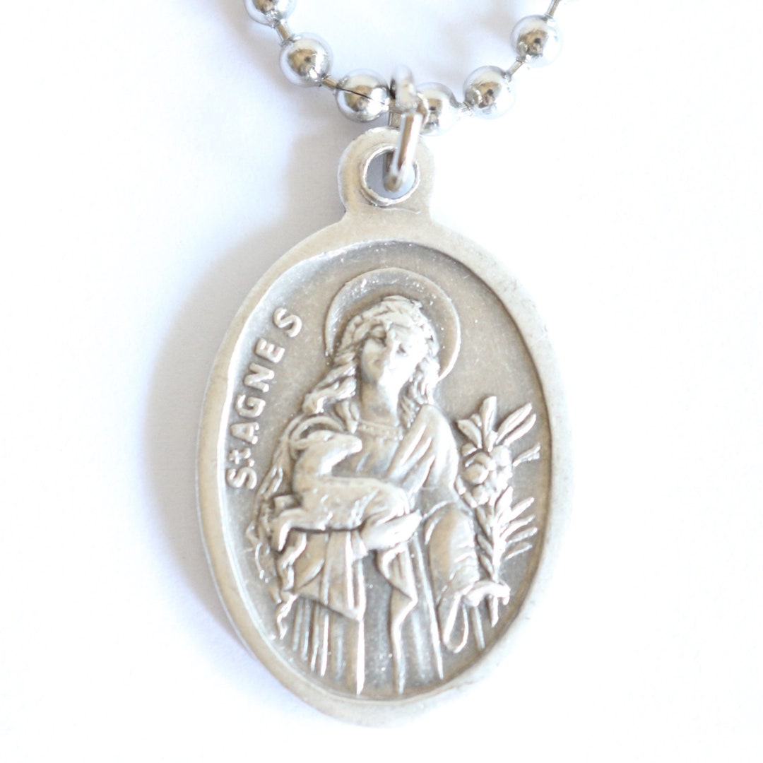St Agnes Medal 20 Men Stainless Steel Chain Necklace Catholic Mercy ...