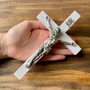 8" Wall Crucifix Wood White Decor Christ Cross Crucifijo Catholic Mercy ...