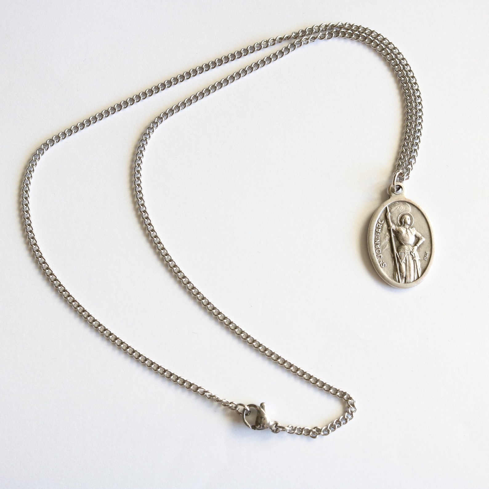 St Joan of Arc Medal Women 18" Stainless Steel Chain Necklace Catholic ...