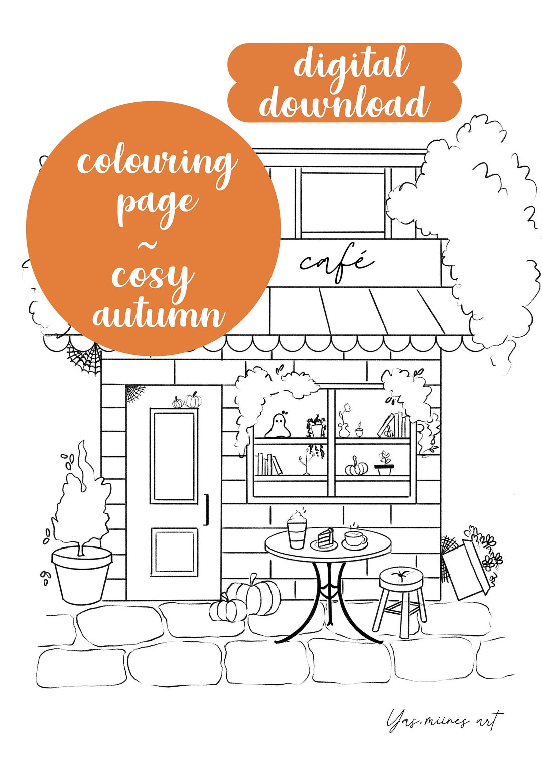 Printable Cosy Autumn Cafe Colouring Page - Digital Download - Print at ...