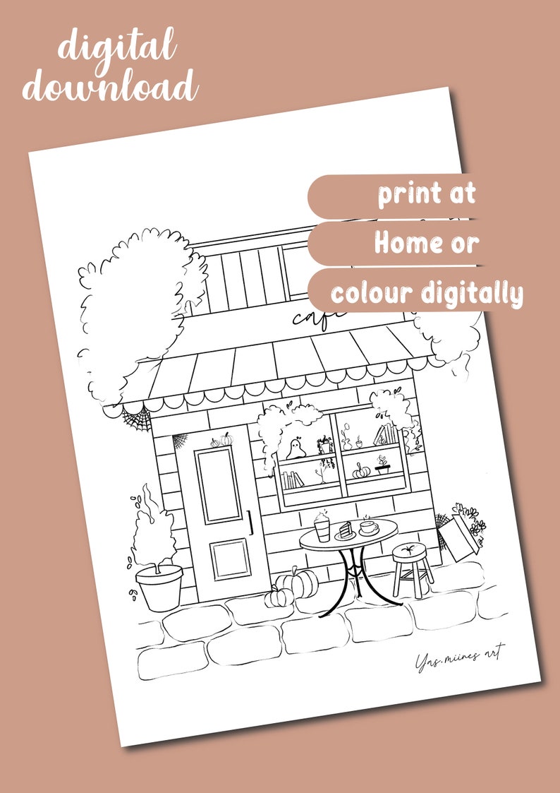 Printable Cosy Autumn Cafe Colouring Page - Digital Download - Print at ...