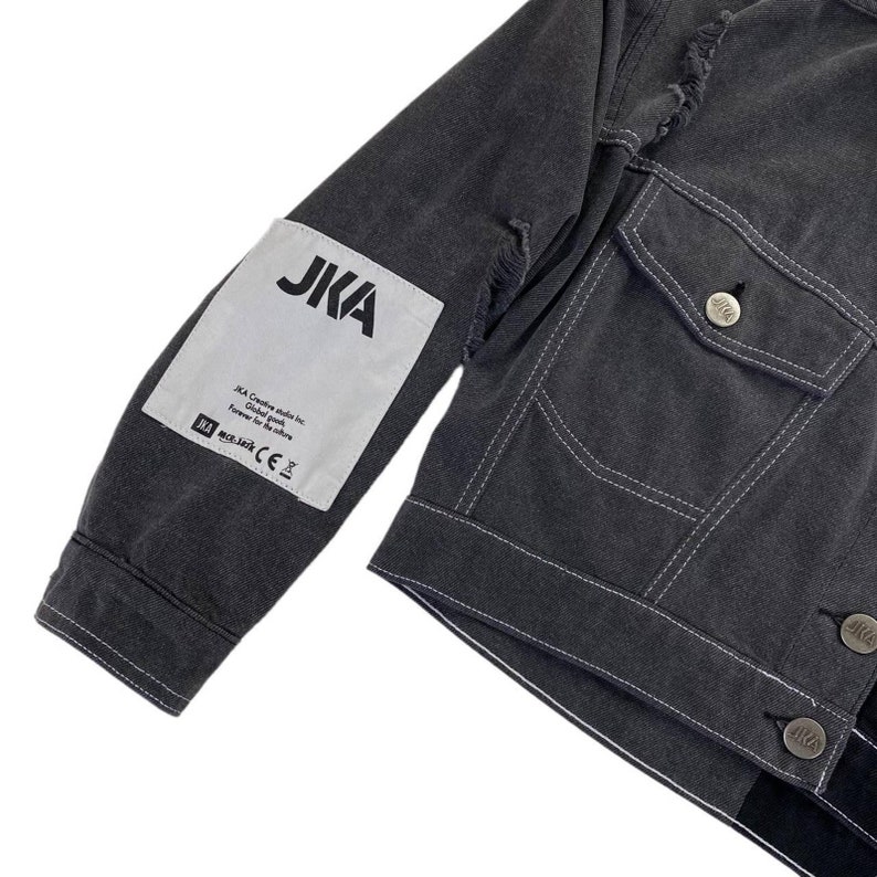 JK Attire Oversized Distressed Spliced Cropped Denim Jacket Size XS (UK ...