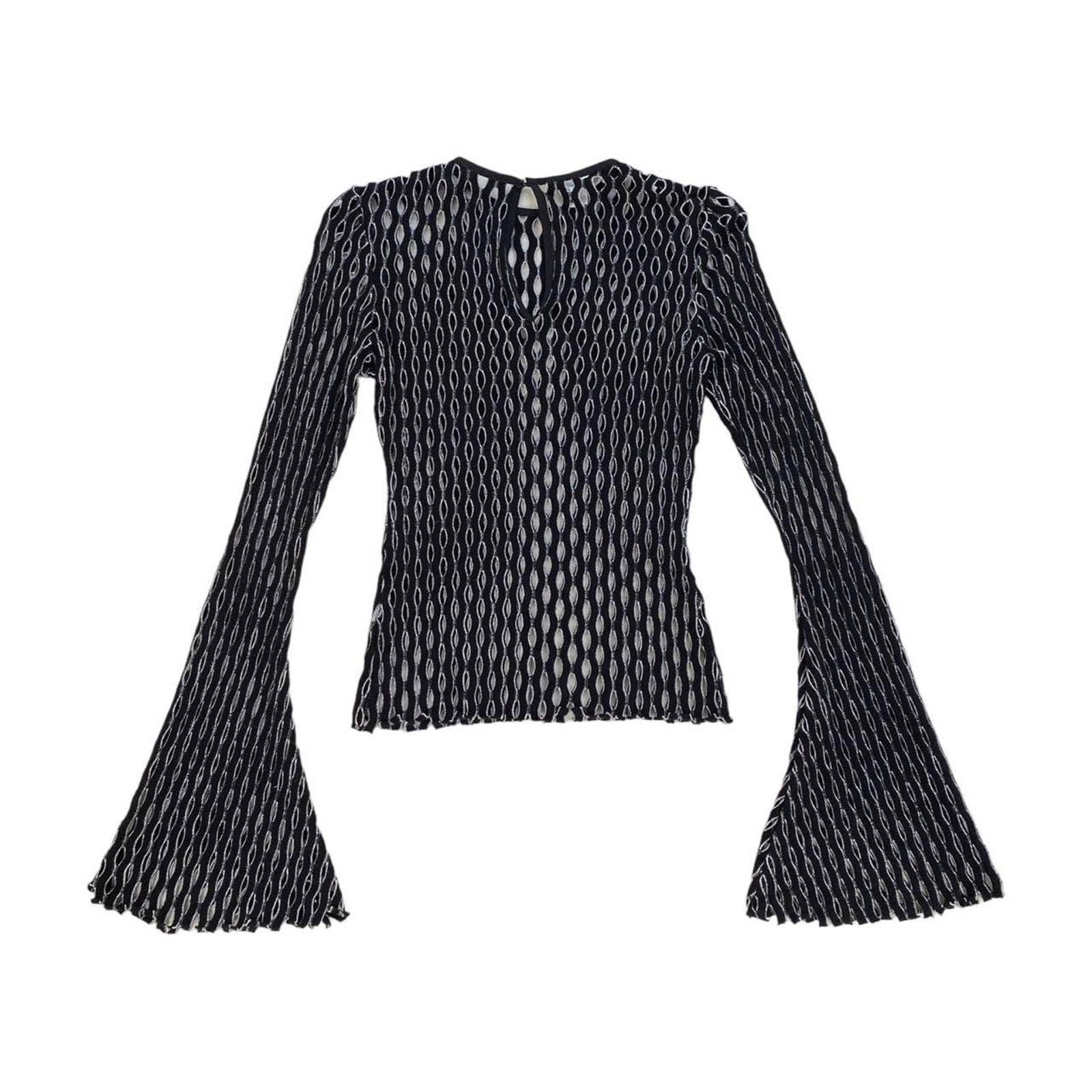 Beaufille Designer Black White Figure Hugging Cut Out Overlay Blouse ...