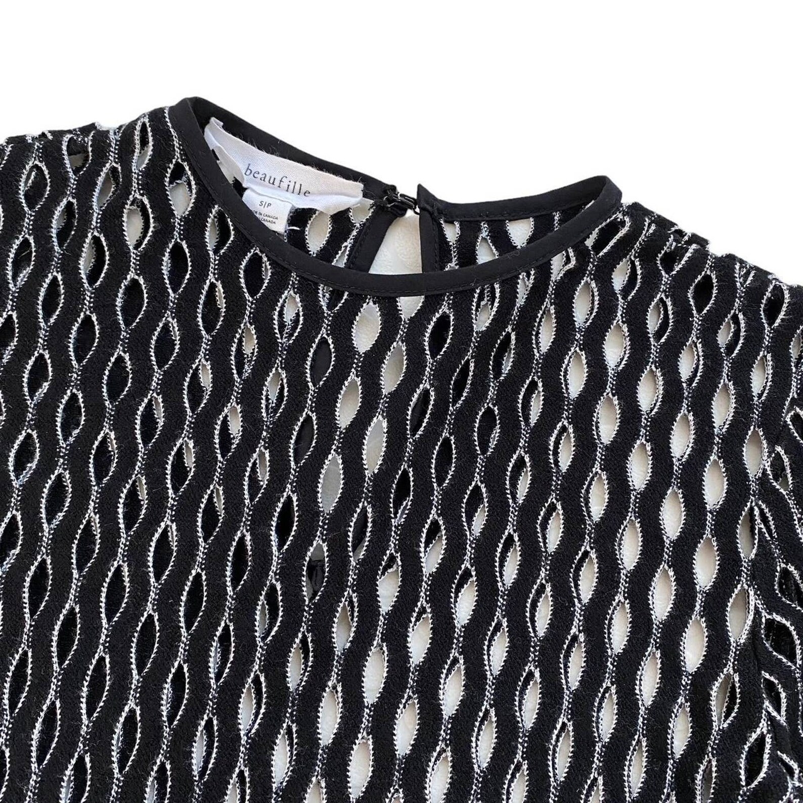 Beaufille Designer Black White Figure Hugging Cut Out Overlay Blouse ...