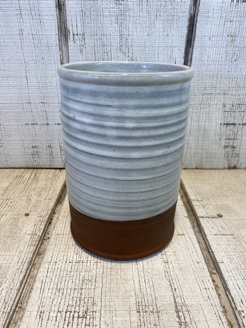 White Handmade Pottery Large Utensil Holder Stoneware Vase - Etsy