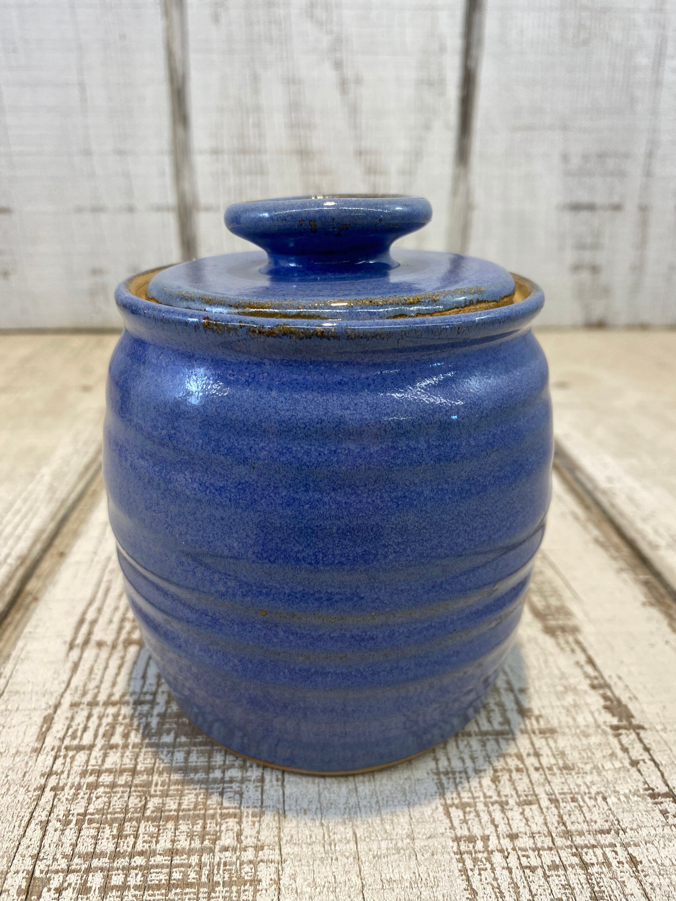 Blue Handmade Pottery Stoneware Garlic Keeper Lidded Pottery | Etsy