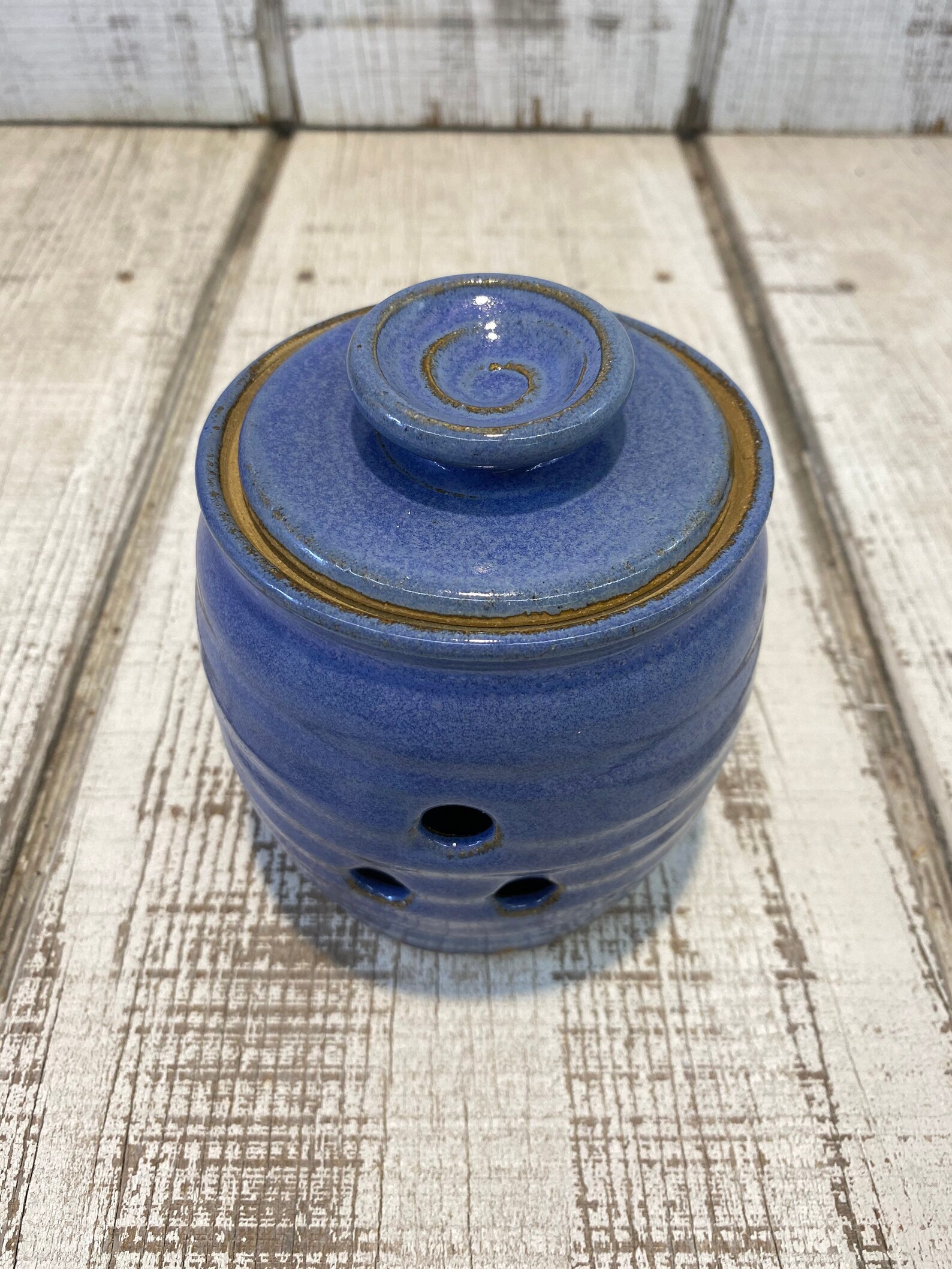 Blue Handmade Pottery Stoneware Garlic Keeper Lidded Pottery | Etsy