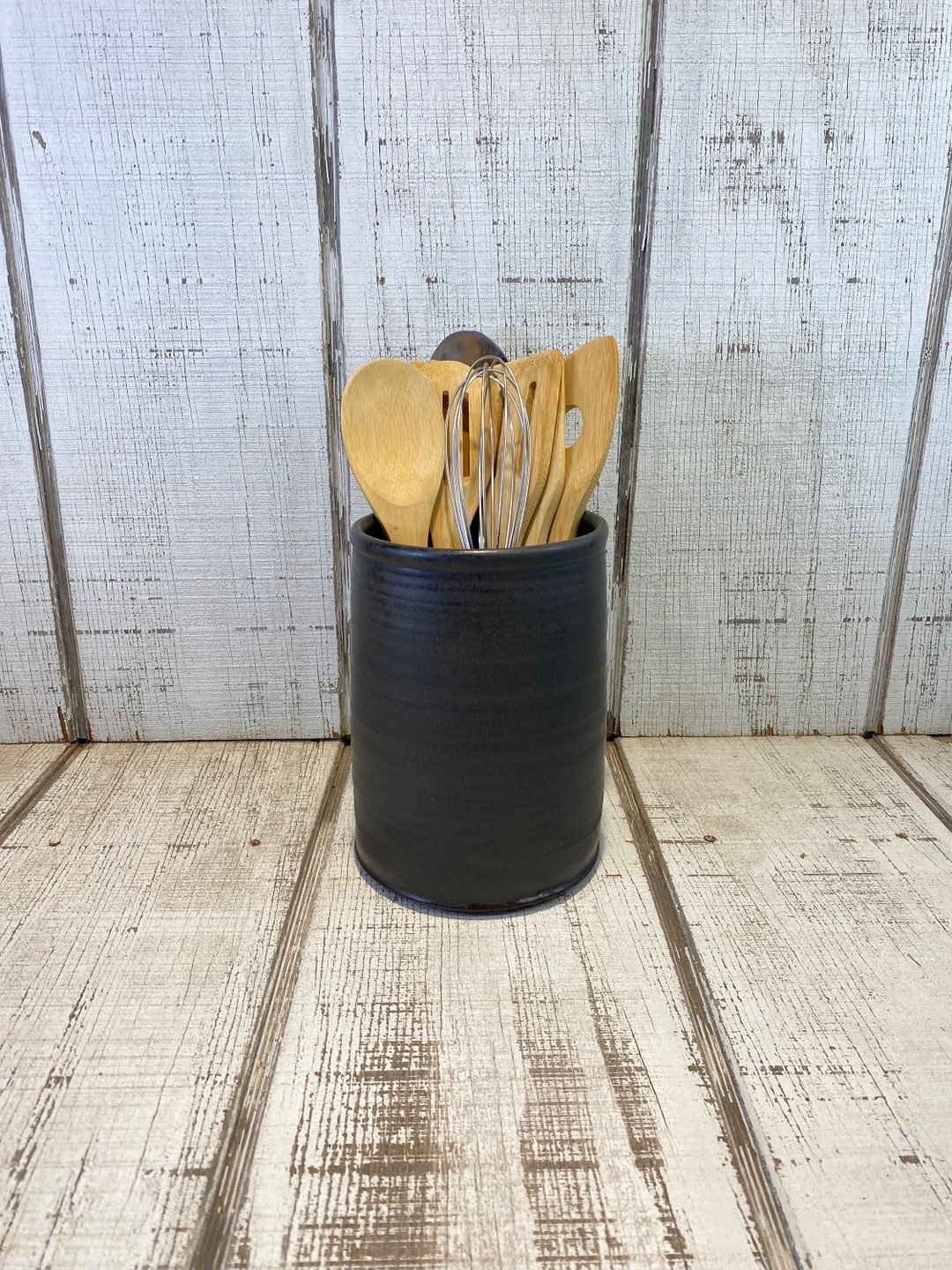 Black Handmade Pottery Large Utensil Holder Stoneware Vase - Etsy