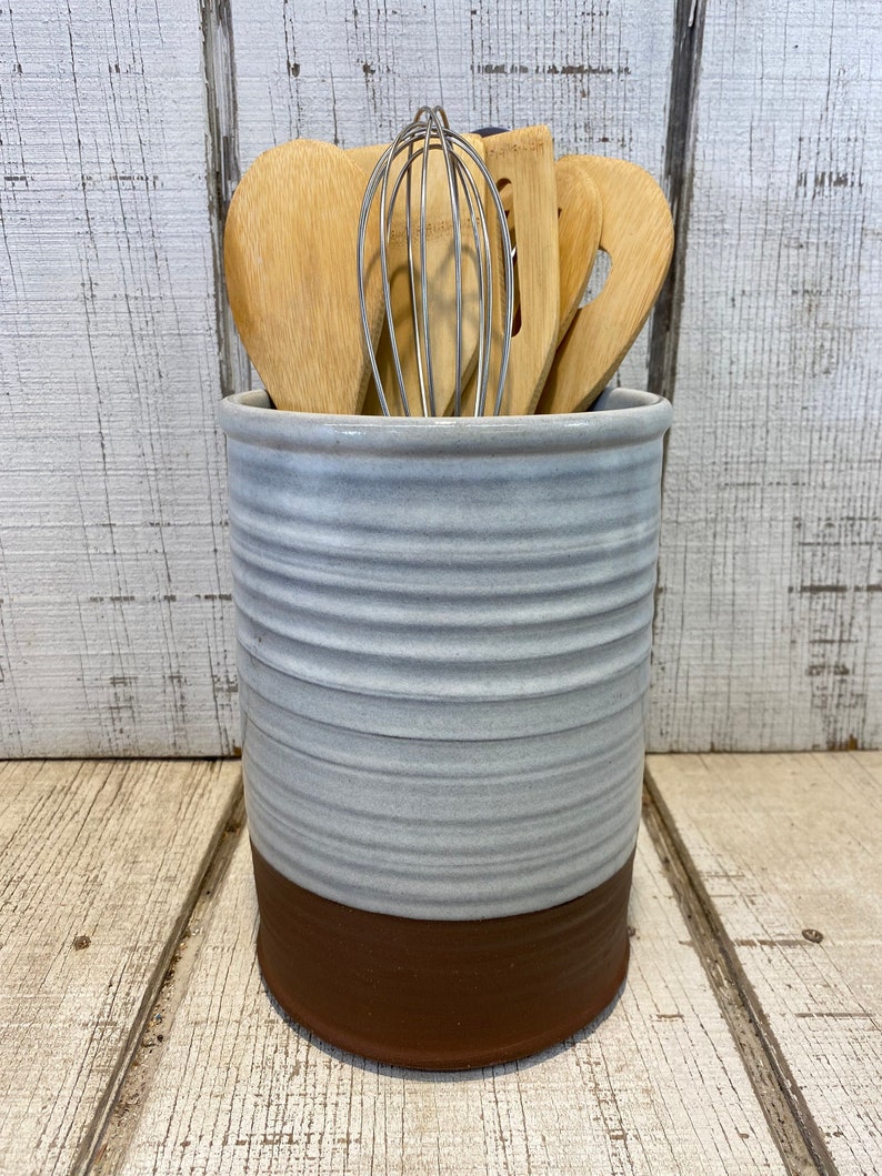 White Handmade Pottery Large Utensil Holder Stoneware Vase - Etsy