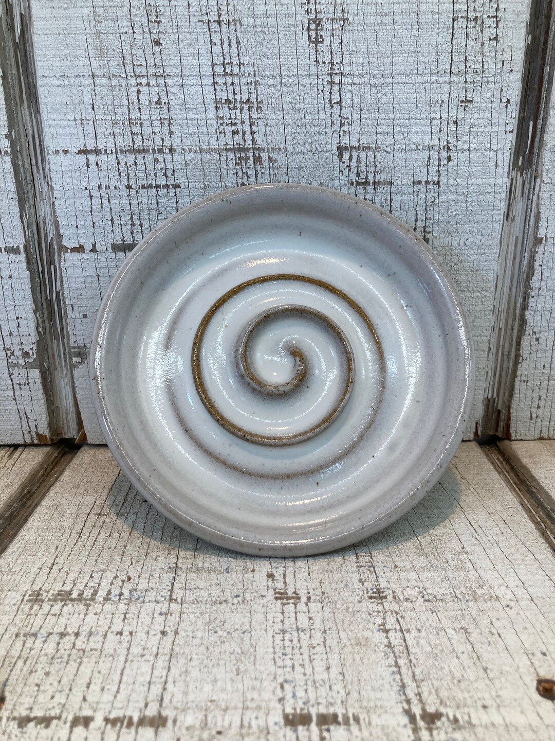 White Handmade Pottery Soap Dish, Spiral, Spoon Rest, Bathroom Decor ...