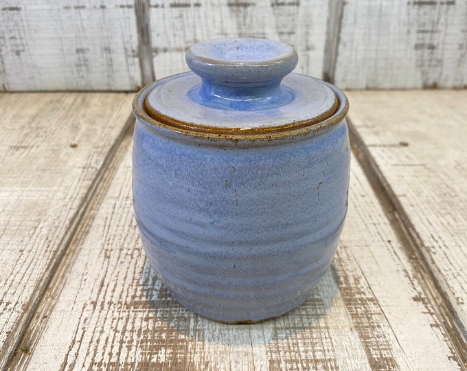 Blue Glazed Handmade Stoneware Pot, Lidded Pottery Jar, Ceramic ...