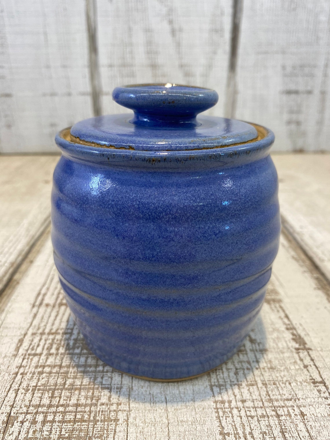 Blue Handmade Pottery Stoneware Garlic Keeper Lidded Pottery | Etsy