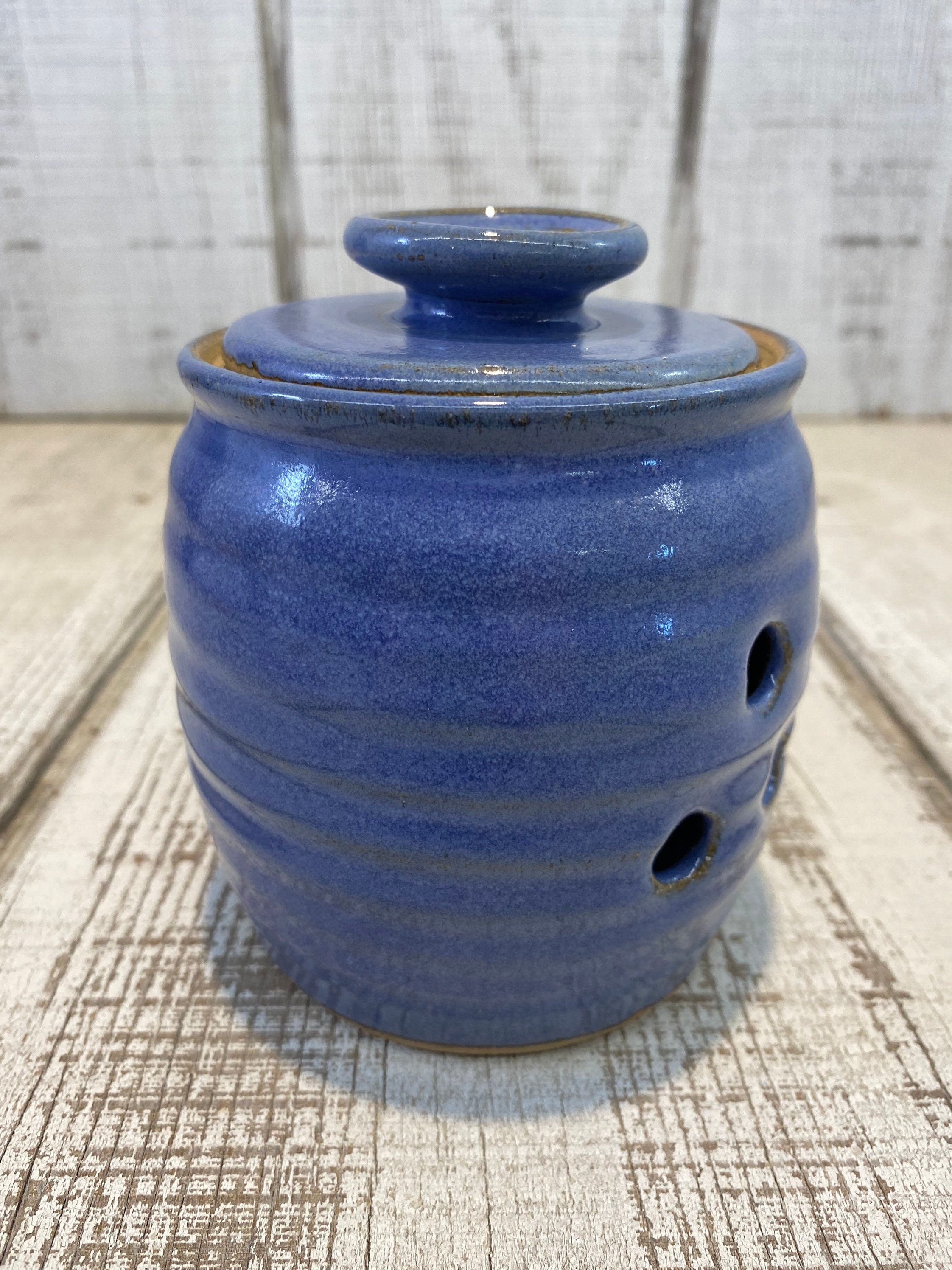 Blue Handmade Pottery Stoneware Garlic Keeper Lidded Pottery | Etsy