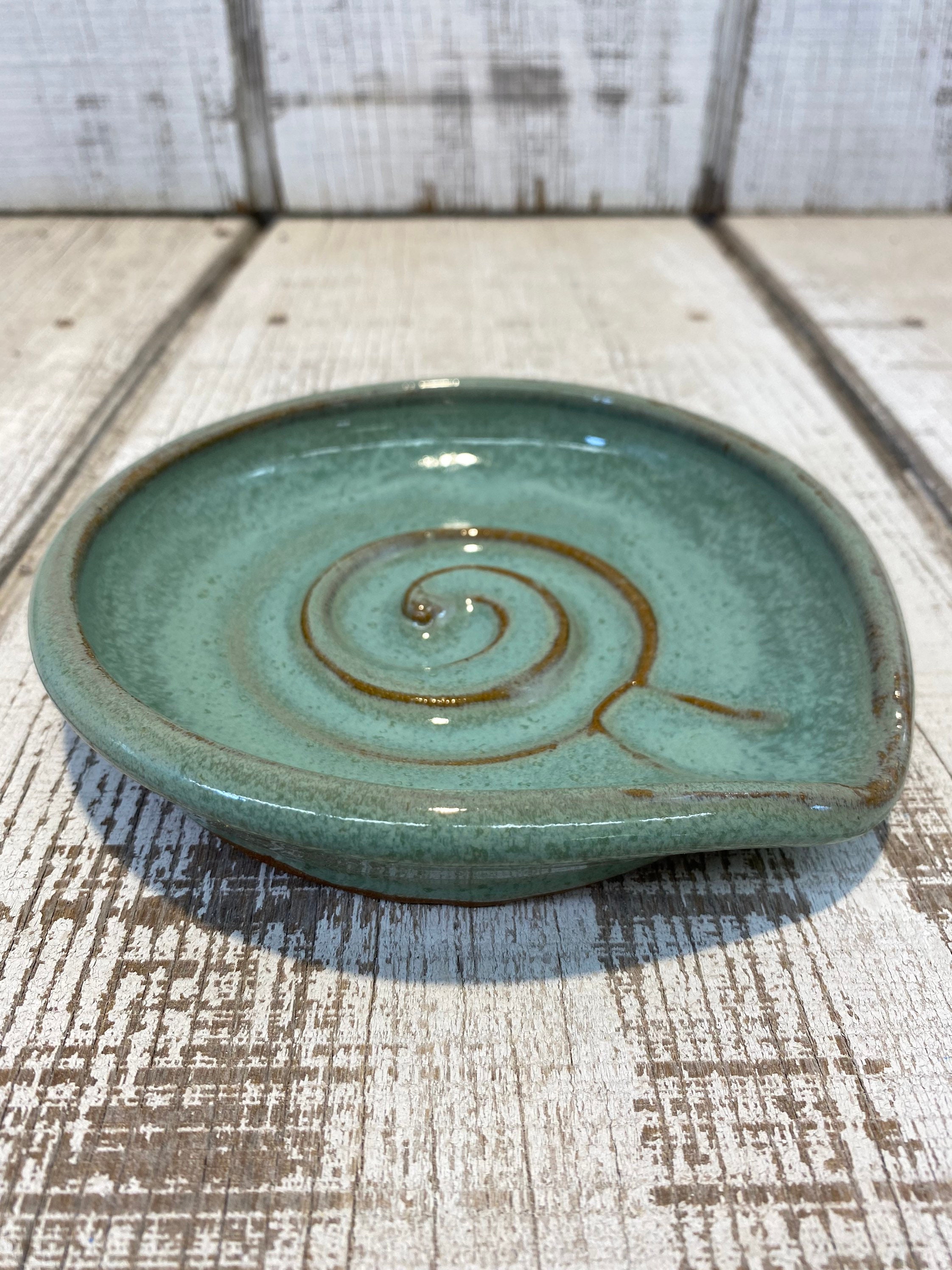 Green Handmade Pottery Spoon Rest Cooking Kitchen | Etsy