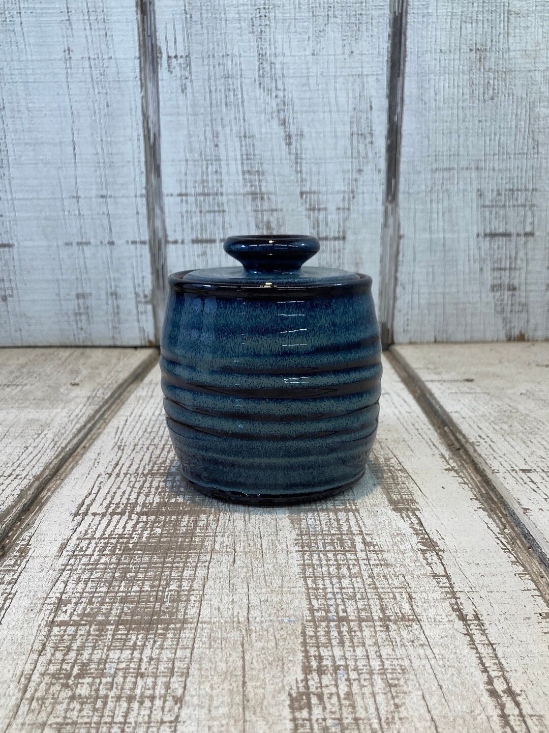 Blue Grey Glazed Handmade Stoneware Pot, Lidded Pottery Jar, Ceramic ...