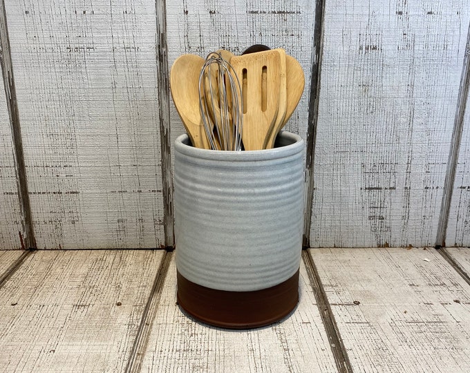 White Handmade Pottery Large Utensil Holder Stoneware Vase - Etsy