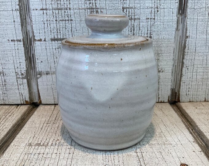 White Glazed Handmade Stoneware Pot, Lidded Pottery Jar, Ceramic ...