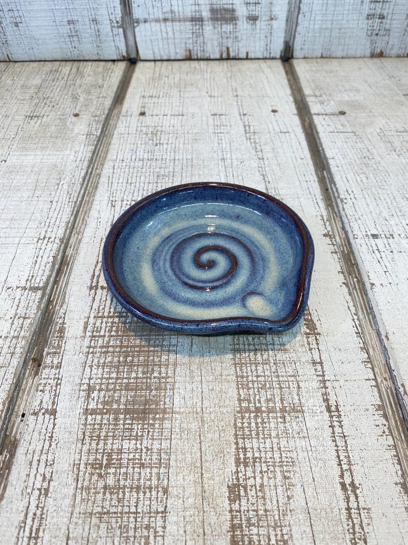 Blue Handmade Pottery Spoon Rest, Cooking, Kitchen Organization, Decor ...