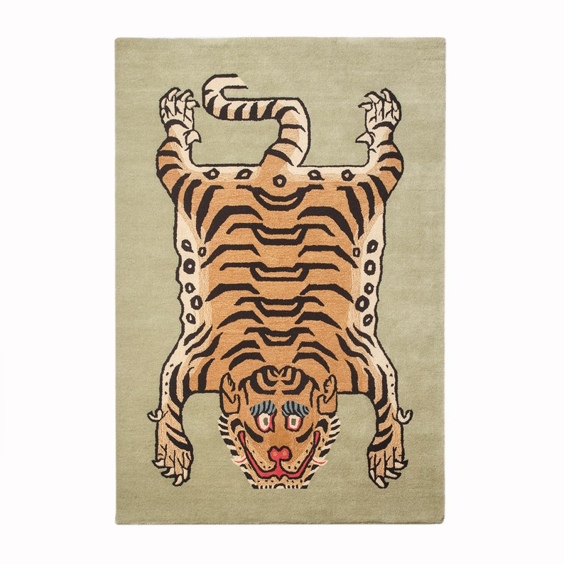 Tibetan Tiger Rug Handtufted Green Rectangle Wool Tibetan - Etsy