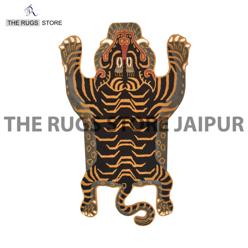 Handmade Hand Tufted Tibetan Tiger Animal Shape 4X6 Good - Etsy