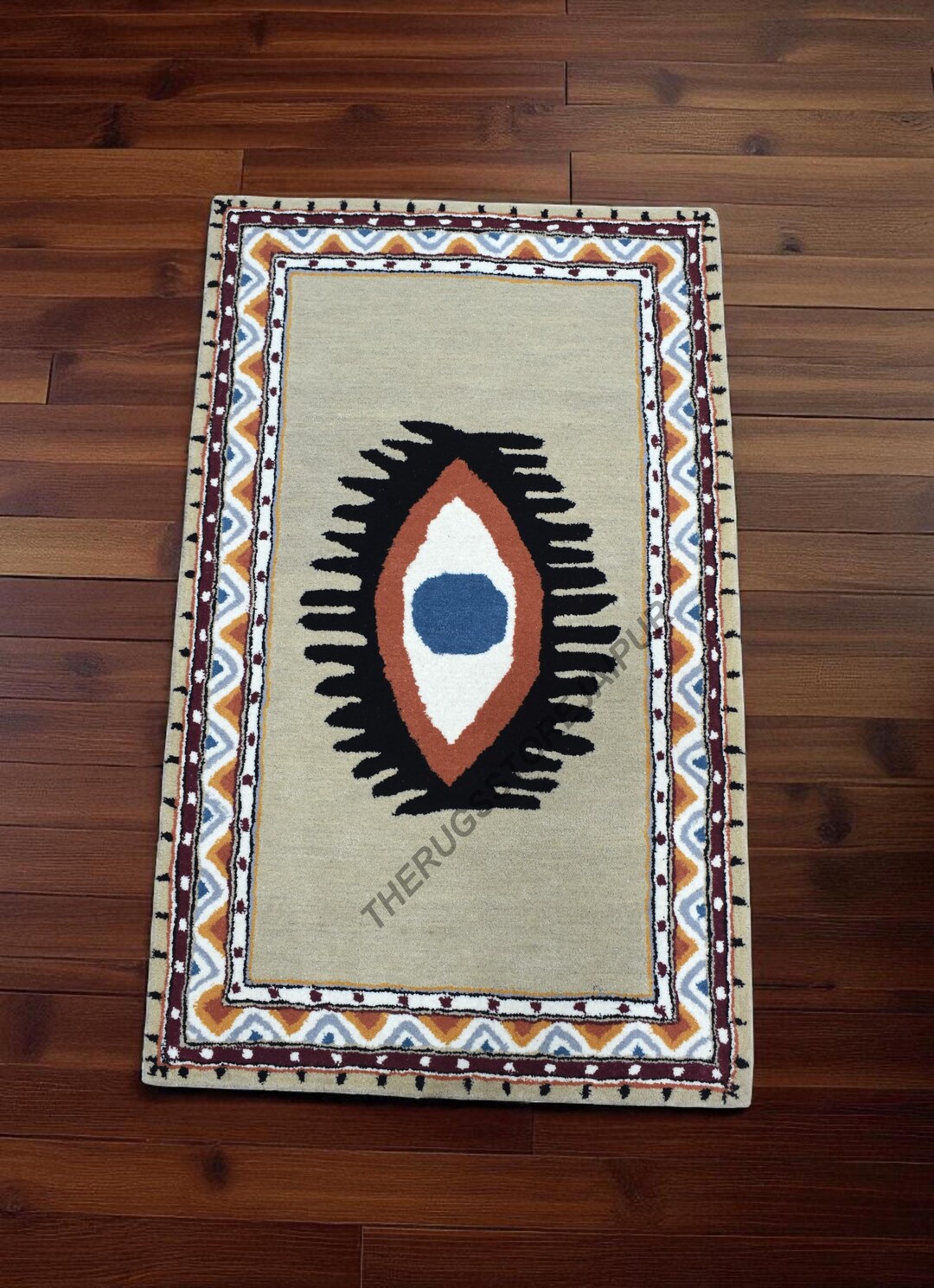 Evil Eye Rug, Beautiful Welcome Hand Tufted Wool Yoga Mat Rug ...