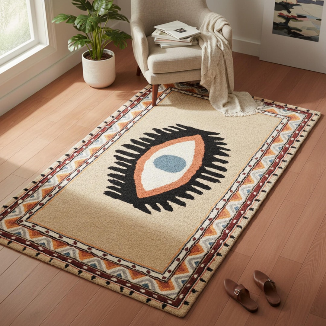 Evil Eye Rug, Hand Tufted Wool Rugs 3x5 Feet, Illuminati Symbol, Boho ...