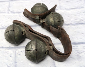 Antique Brass Sleigh Bells on Leather Strap - Etsy