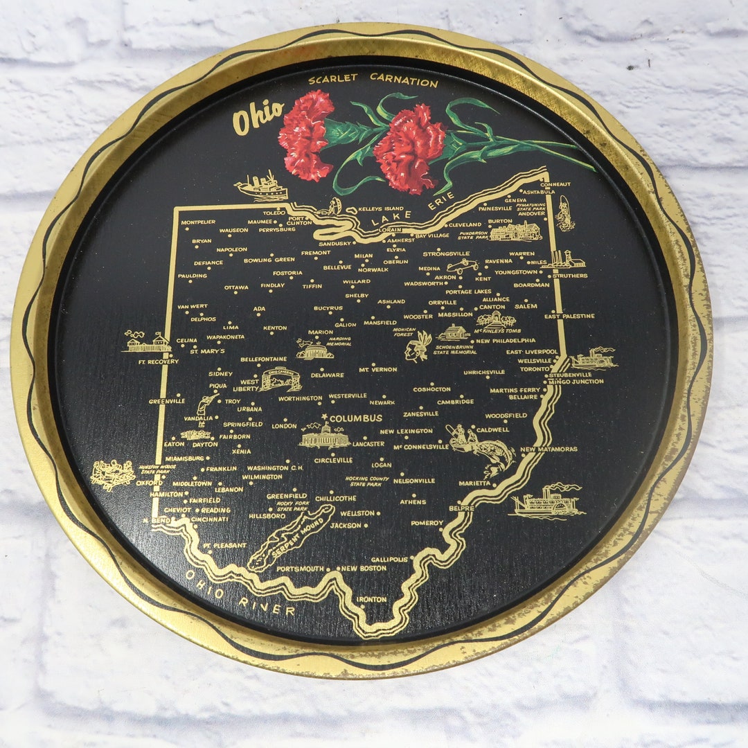 Vintage Round Metal Tray OHIO State Travel Souvenir - Etsy