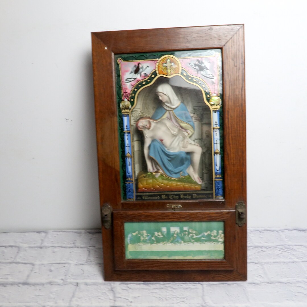 Antique Prayer Box, Sick Call Box, Catholic Shadow Box Jesus and Mary ...