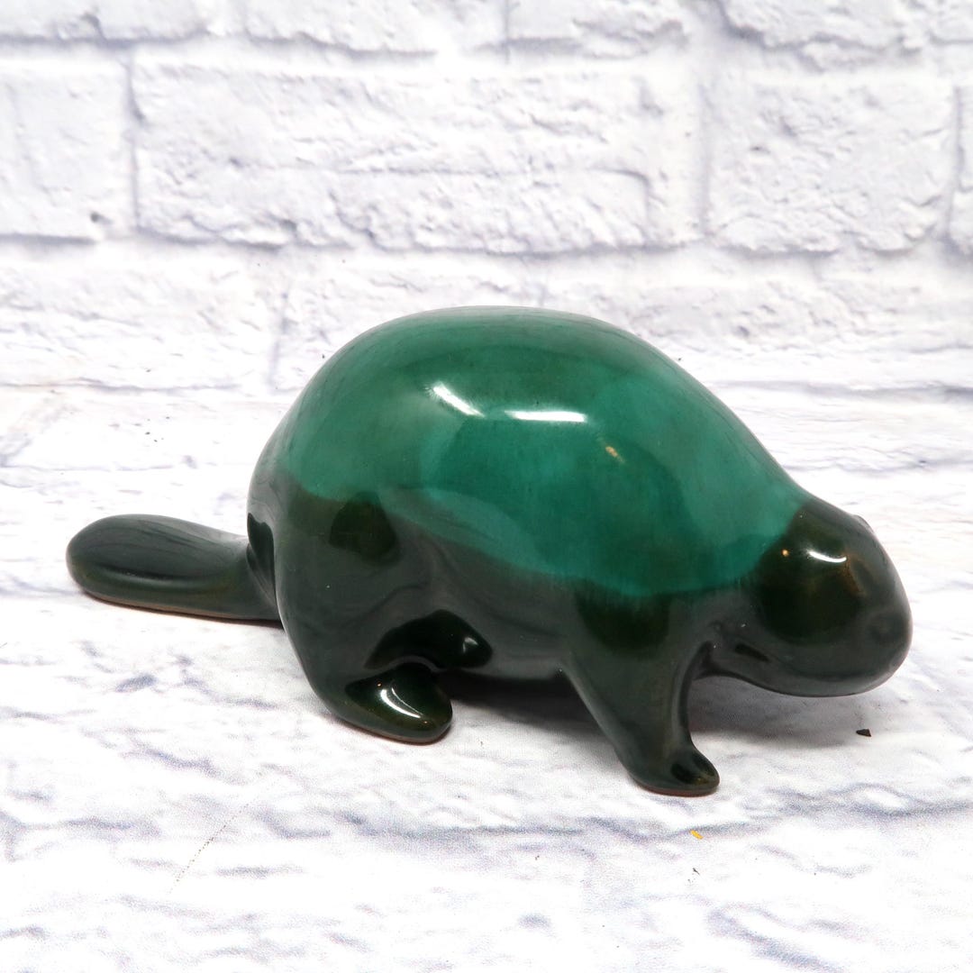 Vintage Canadian Pottery BEAVER Green Drip Glaze Figurine - Etsy