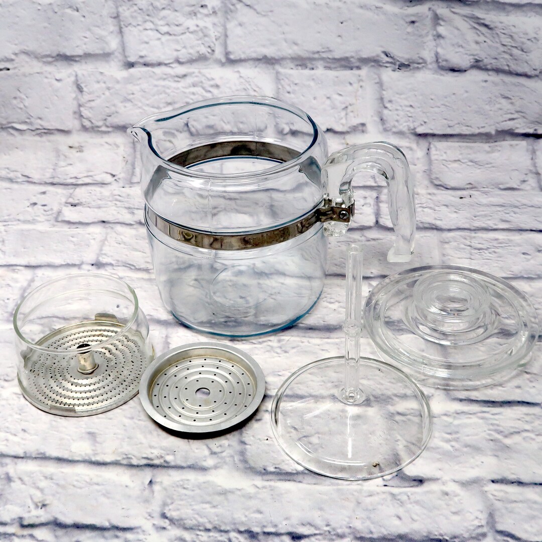 Vintage Pyrex 7759 Clear Glass Coffee Pot Kettle 9 Cup Complete With