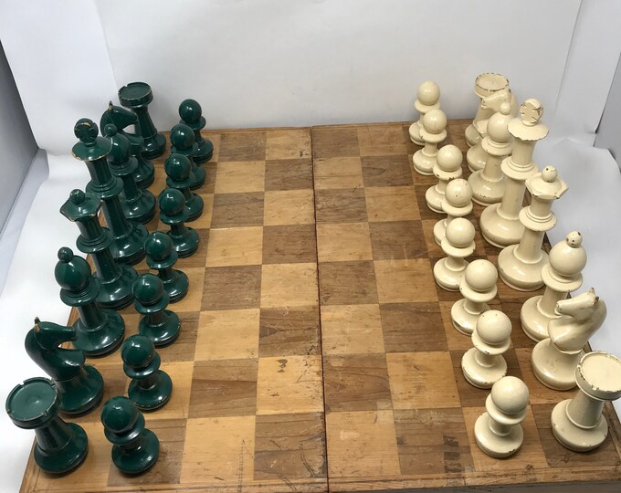 Vintage Extra Large Wood Chess Set Complete Board Game in Folding ...