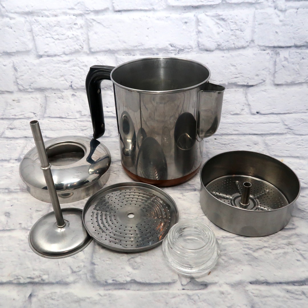 Vintage Revere Ware Coffee Pot Kettle Copper Clad Stainless Steel ...