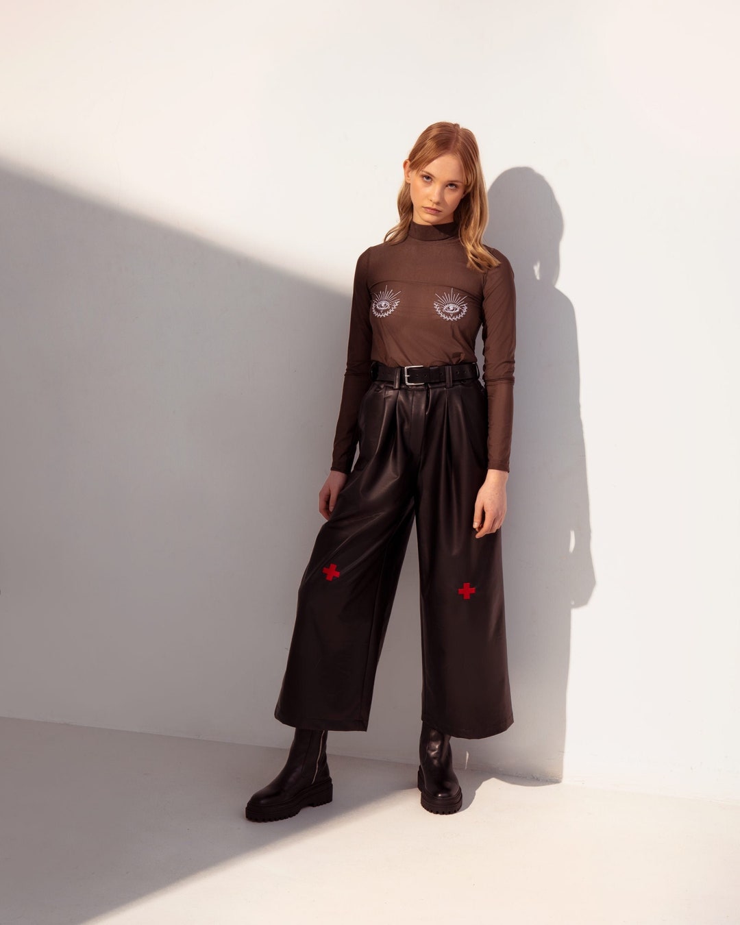 Embroidered Eyes Mesh Bodysuit | Long Sleeve Turtleneck - Etsy