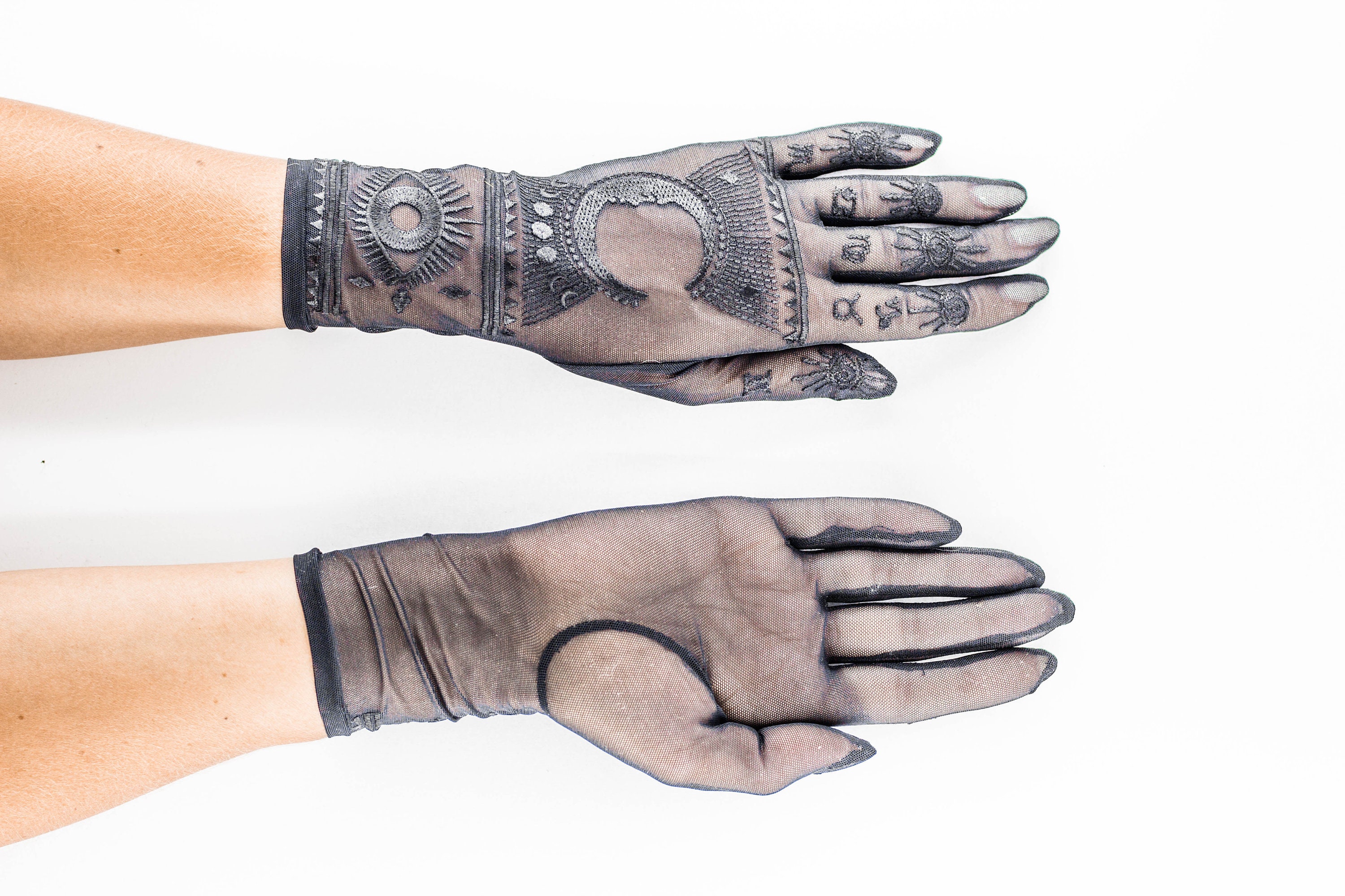 Black Mesh Witch Gloves Goth Gloves With Evil Eye Sun and - Etsy