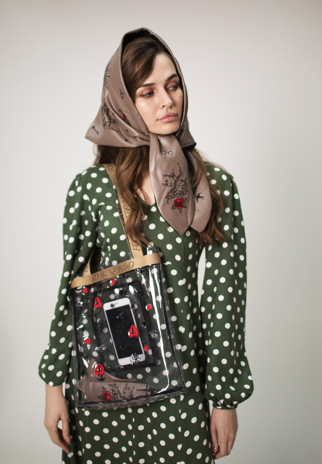 Coffee Vegan Leather Babushka Headscarf With Custom Embroidery ...