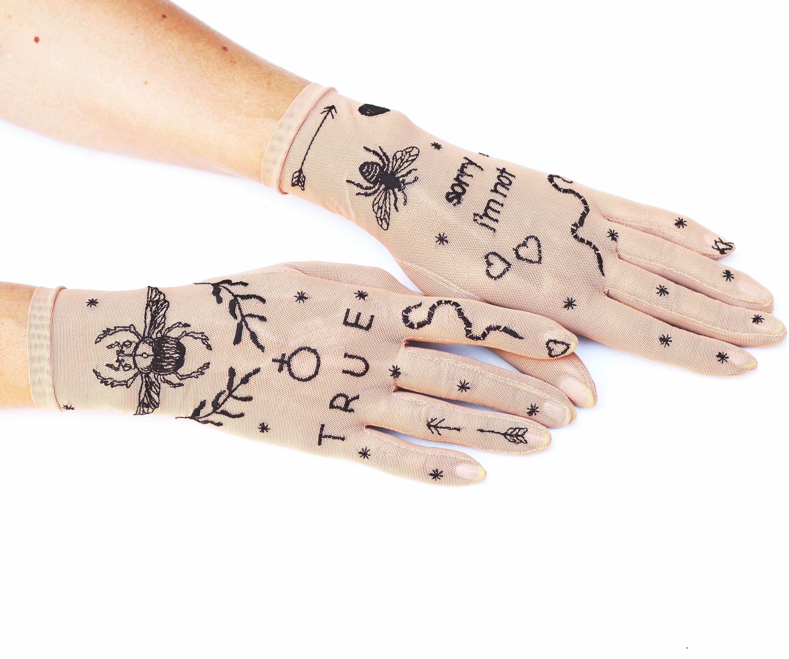 Sheer Mesh Stretchy Gloves With Custom Embroidery Designer - Etsy