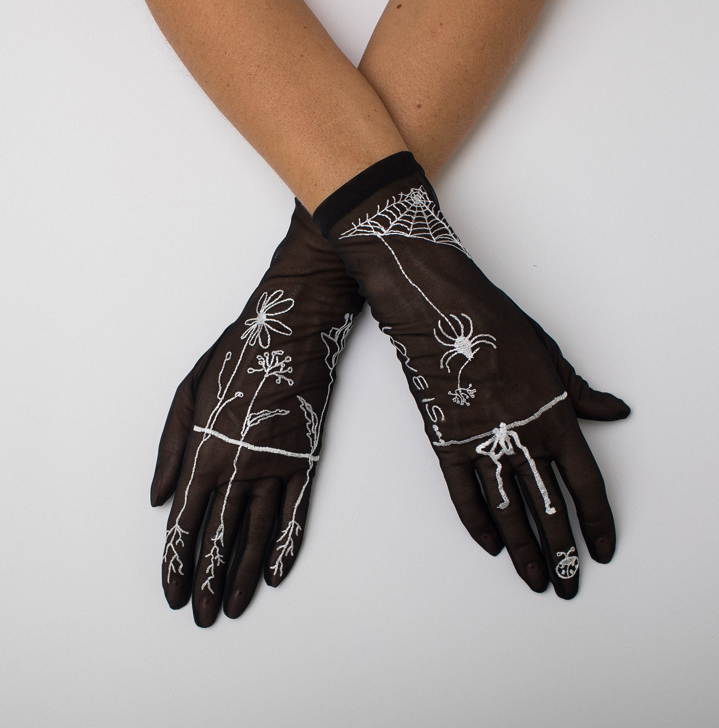Black Mesh Gloves With Custom Embroidery Touchscreen Comfy - Etsy