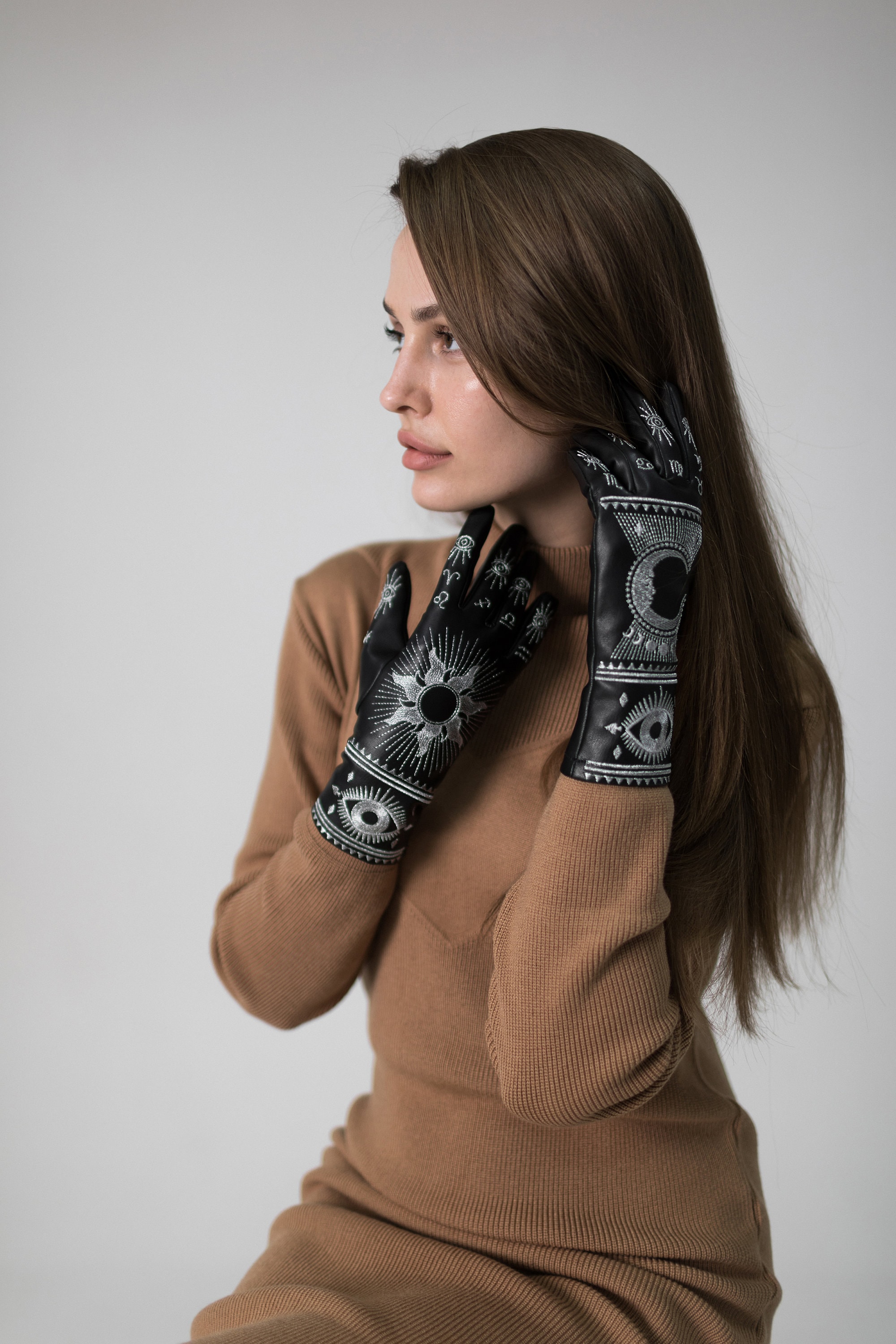 Black Vegan Leather Witch Gloves With Custom Embroidery | Victorian ...