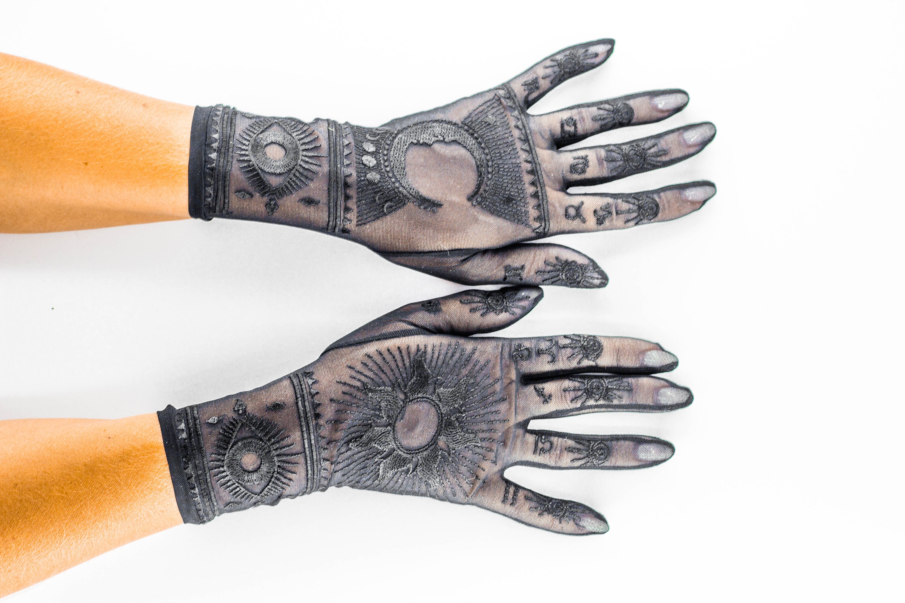 Black Mesh Witch Gloves Goth Gloves With Evil Eye Sun and - Etsy