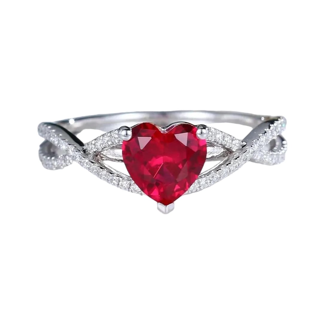 Lab Made Ruby Statement Ring, Round & Heart Cut, Lab Grown Diamond ...
