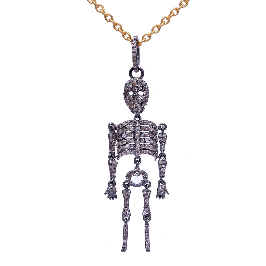 Sterling Silver Pave Diamond Skeleton Skull Pendant, Gift for Wife ...